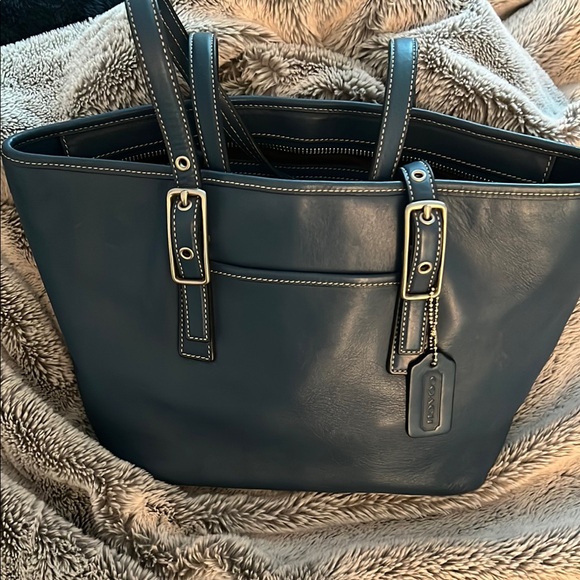 Coach | Bags | Coach Navy Blue Leather Tote Bag | Poshmark